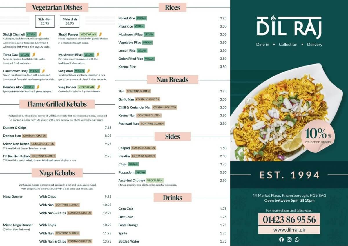 Dil Raj Menu | Best Indian Dishes in Knaresborough